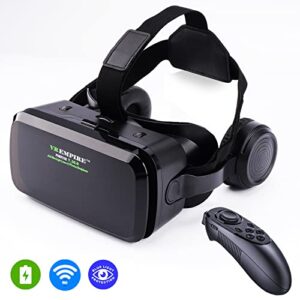 cell phone virtual reality (vr) headsets, vr empire vr headset, phone vr headset vr headset for iphone vr headsets for phone with wireless earphones, anti-blue lights, iphone vr headset (black+r)