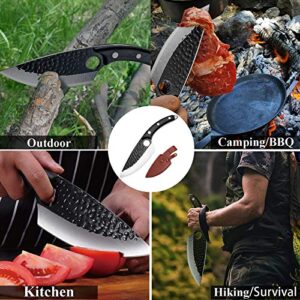 Huusk Viking Knife, Japan Kitchen Huusk Knife Full Tang Butcher Boning Knives High Carbon Steel Meat Cleaver Japan knives Caveman Knives with Sheath for Meat Cutting, Home or Camping