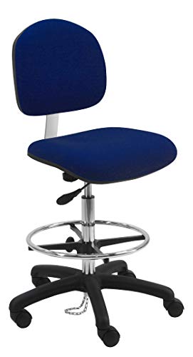 BenchPro Deluxe ESD Fabric Chair with 18” Adj. Footring and Nylon Base, 23"-33" Seat Height Adjustment, 450 lb Capacity.