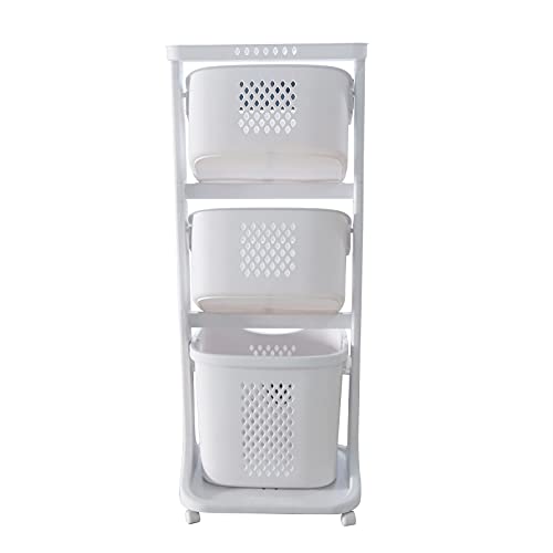 Laundry Basket 3 Tier, Removable PP Storage Basket with Universal Wheel, Multi-layer Toys Clothing Organization for Bedroom Bathroom