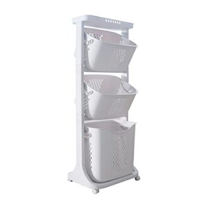 Laundry Basket 3 Tier, Removable PP Storage Basket with Universal Wheel, Multi-layer Toys Clothing Organization for Bedroom Bathroom