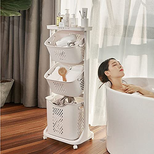 Laundry Basket 3 Tier, Removable PP Storage Basket with Universal Wheel, Multi-layer Toys Clothing Organization for Bedroom Bathroom