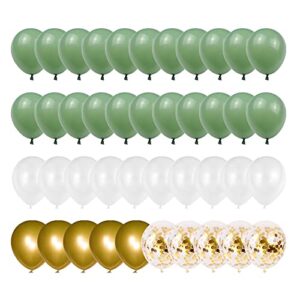 olive green gold white latex balloons,52 pcs green and gold confetti party balloons for birthday baby shower engagement wedding anniversary party decorations.