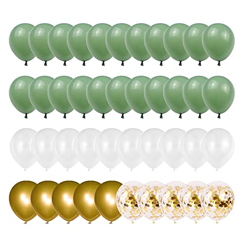 Olive Green Gold White Latex Balloons,52 Pcs Green and Gold Confetti Party Balloons For Birthday Baby Shower Engagement Wedding Anniversary Party Decorations.