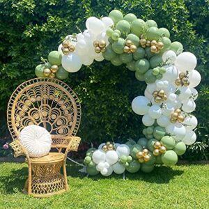 Olive Green Gold White Latex Balloons,52 Pcs Green and Gold Confetti Party Balloons For Birthday Baby Shower Engagement Wedding Anniversary Party Decorations.