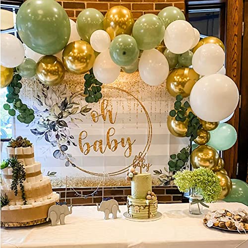 Olive Green Gold White Latex Balloons,52 Pcs Green and Gold Confetti Party Balloons For Birthday Baby Shower Engagement Wedding Anniversary Party Decorations.