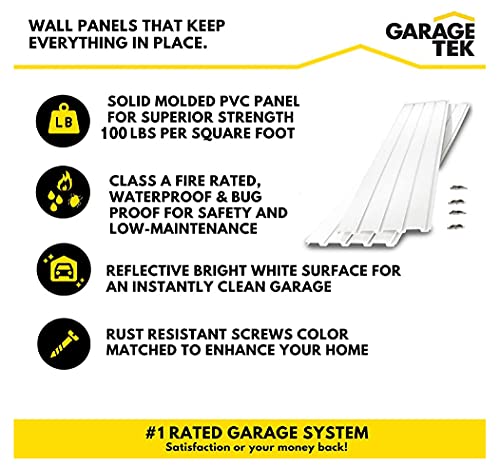 GarageTek Heavy Duty PVC Garage Slatwall | 8ft x 1ft TekPanel (6-Pack) | Garage Organizer Hanging System