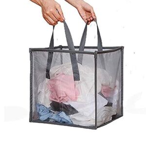 pop up laundry baskets - mesh collapsible laundry hampers storage with handle - foldable for washing storage, great for the kids room, college dorm, travel organizer (grey)