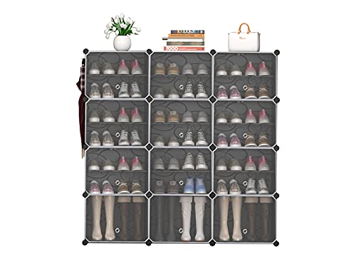 ArtBeauty Portable Shoe Rack Organizer, Plastic Cube Storage 42 Pair Tower Shelves Shoe Storage Cabinet Stand,Modular Cabinet for Hallway Bedroom Closet Entryway, 8 Tier Black