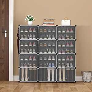 ArtBeauty Portable Shoe Rack Organizer, Plastic Cube Storage 42 Pair Tower Shelves Shoe Storage Cabinet Stand,Modular Cabinet for Hallway Bedroom Closet Entryway, 8 Tier Black