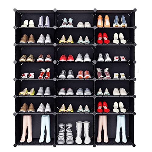 ArtBeauty Portable Shoe Rack Organizer, Plastic Cube Storage 42 Pair Tower Shelves Shoe Storage Cabinet Stand,Modular Cabinet for Hallway Bedroom Closet Entryway, 8 Tier Black