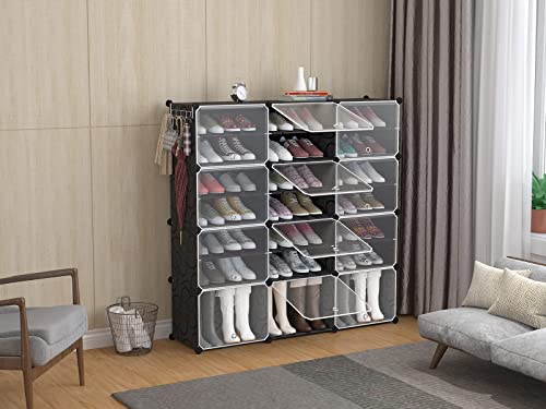 ArtBeauty Portable Shoe Rack Organizer, Plastic Cube Storage 42 Pair Tower Shelves Shoe Storage Cabinet Stand,Modular Cabinet for Hallway Bedroom Closet Entryway, 8 Tier Black