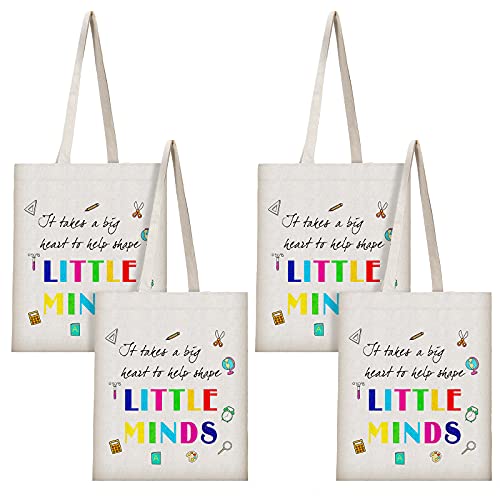 Frienda 4 Pieces Teacher Graduation Gifts Teacher Tote Bags Teacher Appreciation Gifts Reusable Colorful Work Bags for Women (Pencil Style, Khaki)