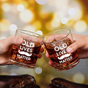 Old Lives Matter Whiskey Glass - Funny Old Fashioned Whiskey Rock Glasses for Dad Papa Grandpa Senior Men, Gag Gift for Fathers Day Birthday Retirement Christmas, Scotch Glass for Rum Bourbon, 10Oz