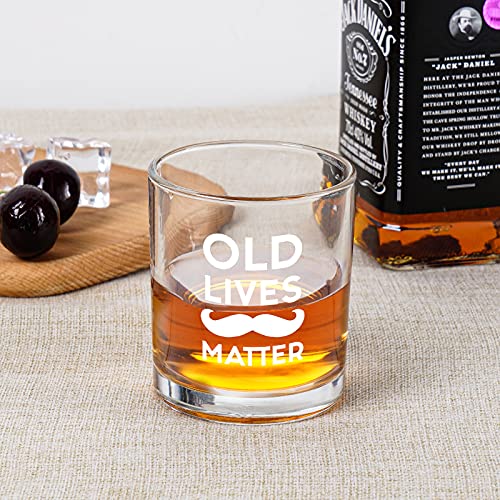 Old Lives Matter Whiskey Glass - Funny Old Fashioned Whiskey Rock Glasses for Dad Papa Grandpa Senior Men, Gag Gift for Fathers Day Birthday Retirement Christmas, Scotch Glass for Rum Bourbon, 10Oz