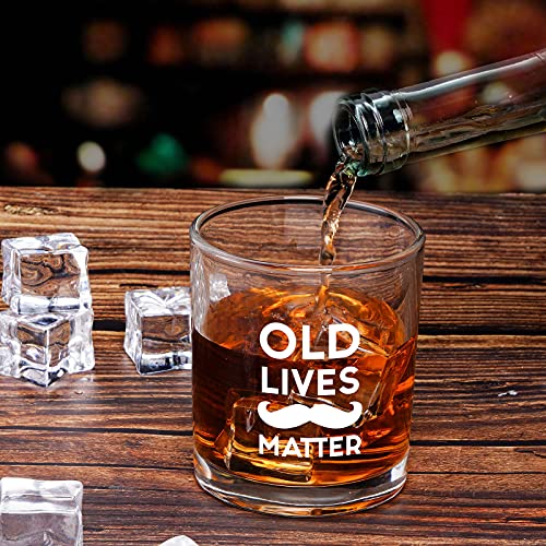 Old Lives Matter Whiskey Glass - Funny Old Fashioned Whiskey Rock Glasses for Dad Papa Grandpa Senior Men, Gag Gift for Fathers Day Birthday Retirement Christmas, Scotch Glass for Rum Bourbon, 10Oz