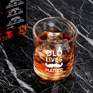 Old Lives Matter Whiskey Glass - Funny Old Fashioned Whiskey Rock Glasses for Dad Papa Grandpa Senior Men, Gag Gift for Fathers Day Birthday Retirement Christmas, Scotch Glass for Rum Bourbon, 10Oz