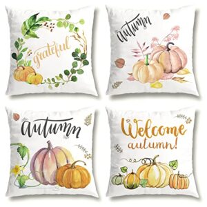 fall decor pillow covers 18x18 set of 4 for fall decorations,thanksgiving decorations outdoor farmhouse pumpkin decor throw pillows cover grateful autumn decorative pillow cases cushion case for couch