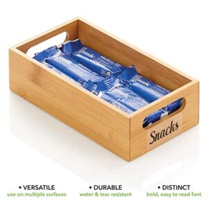 mDesign Bamboo Kitchen Storage Bin - Drawer Organizer with Handles for Pantry Cabinet, Shelves, or Countertop, Holds Snacks, Spices, or Drinks, Echo Collection, Includes 2 Bins and 32 Labels, Natural