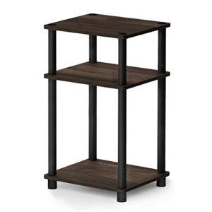 Furinno Turn-N-Tube 4-Tier Multipurpose Shelf Display Rack, Single, Columbia Walnut/Black & Just 3-Tier End Table, 1-Pack, Columbia Walnut/Black