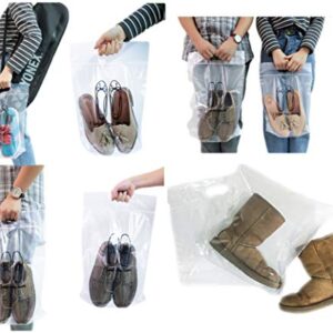 12 pieces of Zipper Heavy duty Clear Plastic Poly Bags Resealable Storage Shoes, Boot, Clothing, Linens, Books, Toys and others, a pleated expandable bottom. (Lady Shoes Bags)