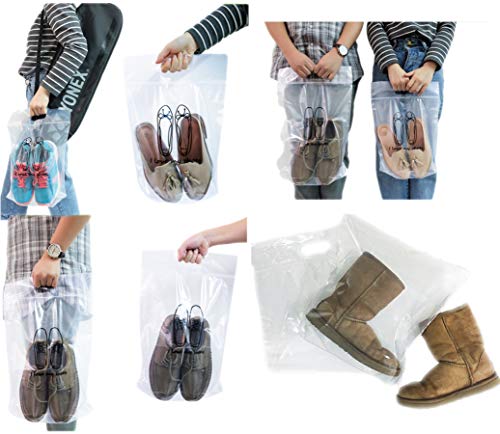 12 pieces of Zipper Heavy duty Clear Plastic Poly Bags Resealable Storage Shoes, Boot, Clothing, Linens, Books, Toys and others, a pleated expandable bottom. (Lady Shoes Bags)