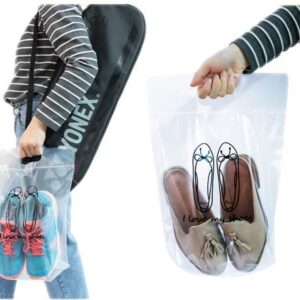 12 pieces of Zipper Heavy duty Clear Plastic Poly Bags Resealable Storage Shoes, Boot, Clothing, Linens, Books, Toys and others, a pleated expandable bottom. (Lady Shoes Bags)