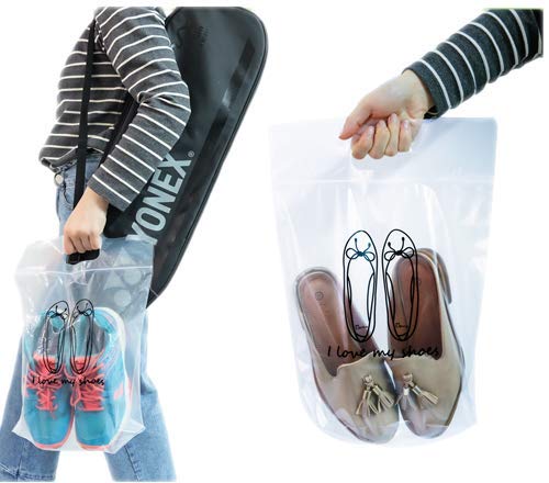 12 pieces of Zipper Heavy duty Clear Plastic Poly Bags Resealable Storage Shoes, Boot, Clothing, Linens, Books, Toys and others, a pleated expandable bottom. (Lady Shoes Bags)