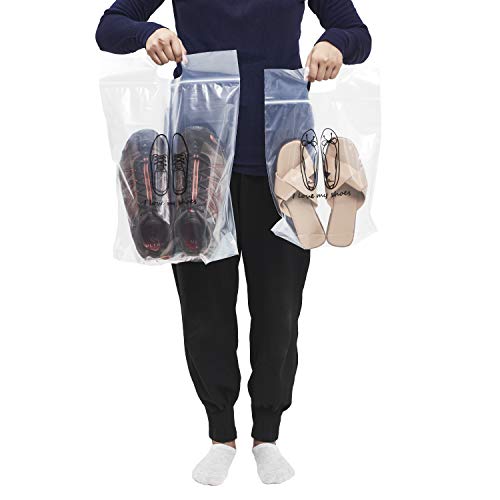 12 pieces of Zipper Heavy duty Clear Plastic Poly Bags Resealable Storage Shoes, Boot, Clothing, Linens, Books, Toys and others, a pleated expandable bottom. (Lady Shoes Bags)