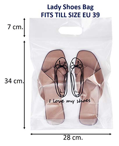 12 pieces of Zipper Heavy duty Clear Plastic Poly Bags Resealable Storage Shoes, Boot, Clothing, Linens, Books, Toys and others, a pleated expandable bottom. (Lady Shoes Bags)