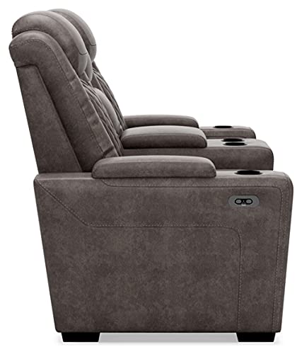 Signature Design by Ashley Hyllmont Power Reclining Loveseat with Center Console, Weathered Gray