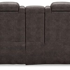 Signature Design by Ashley Hyllmont Power Reclining Loveseat with Center Console, Weathered Gray