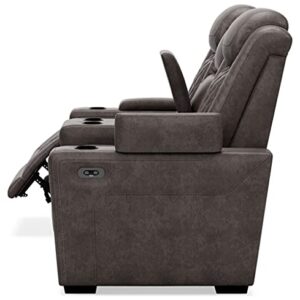 Signature Design by Ashley Hyllmont Power Reclining Loveseat with Center Console, Weathered Gray