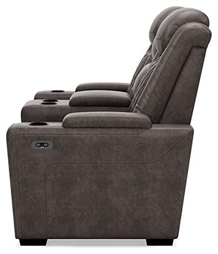 Signature Design by Ashley Hyllmont Power Reclining Loveseat with Center Console, Weathered Gray