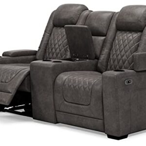 Signature Design by Ashley Hyllmont Power Reclining Loveseat with Center Console, Weathered Gray