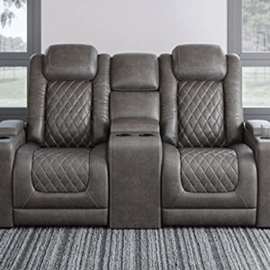 Signature Design by Ashley Hyllmont Power Reclining Loveseat with Center Console, Weathered Gray