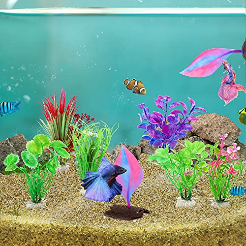 Lpraer 6 Pack Aquarium Plastic Plants 4 Inch Artificial Plastic Simulation Aquarium Plants Fish Tank Decorations Used for Household and Office