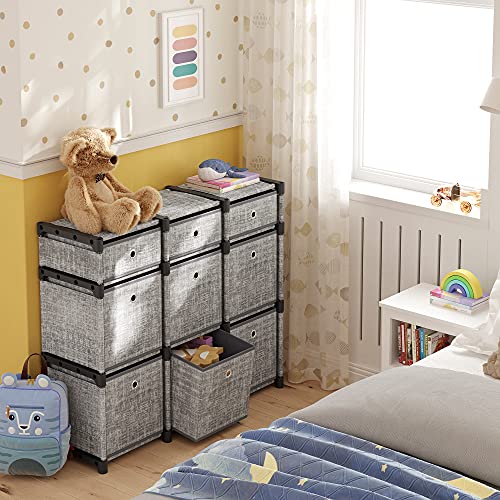 SONGMICS 9-Cube Drawer Organizer, Closet Organizer, Storage Unit, Bookcase, 32.9 x 11.8 x 31.2 Inches, for Bedroom, Living Room, Entryway, Heather Gray ULSN603G12