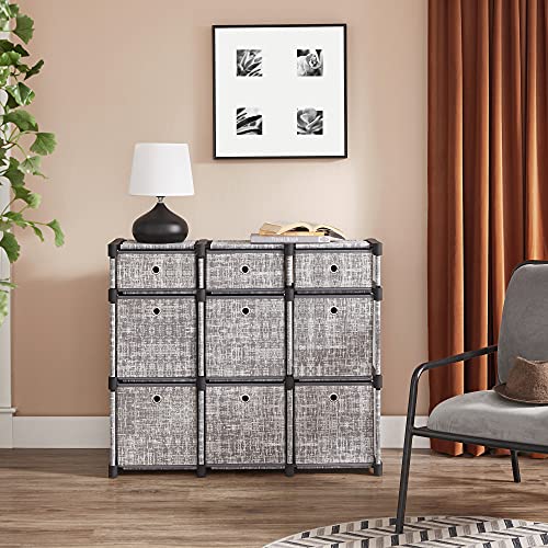 SONGMICS 9-Cube Drawer Organizer, Closet Organizer, Storage Unit, Bookcase, 32.9 x 11.8 x 31.2 Inches, for Bedroom, Living Room, Entryway, Heather Gray ULSN603G12