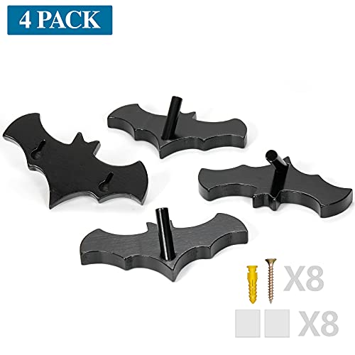 Gothvanity Bat Key Holder for Wall 4 Pack - Multifunctional Wall Hooks- Gothic Decor for Kitchen Bathroom Living Room or Bedroom- Wood - 5 x 2.5 Inches - Black - Spooky Gifts