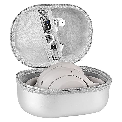 Geekria PRO Headphones Case Compatible with Sony WH-1000XM3, WH-1000XM4, WH-H910N Case, Replacement Hard Shell Travel Carrying Bag with Cable Storage (Silver)