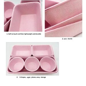 Ruimou Desk Drawer Organizer, felt Drawer Organizers Foldable Drawer Dividers Separators Storage Container for Makeup, Jewelries, Utensils in Bedroom Dresser, Office and Kitchen(8pcs/Set) (Pink)