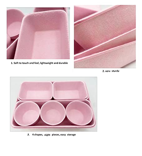 Ruimou Desk Drawer Organizer, felt Drawer Organizers Foldable Drawer Dividers Separators Storage Container for Makeup, Jewelries, Utensils in Bedroom Dresser, Office and Kitchen(8pcs/Set) (Pink)