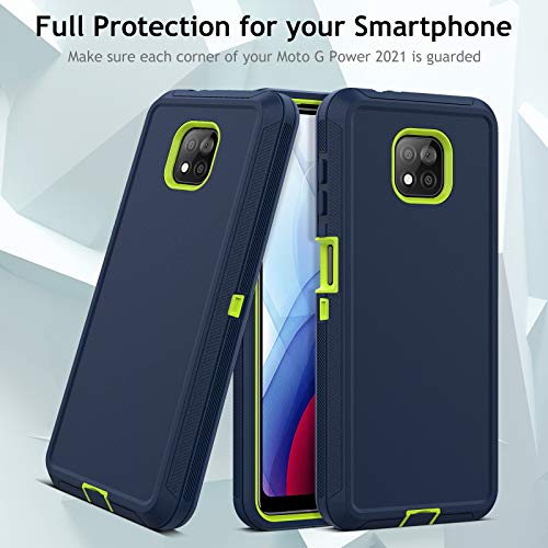 Jiunai for Moto G Power 2021 Case, 3-Piece Heavy Duty Armor Shockproof Tough Hybrid Dual Layer Drop Protection Bumper Rugged Matte Protective Phone Cover Case Compatible with Moto G Power 2021 Blue