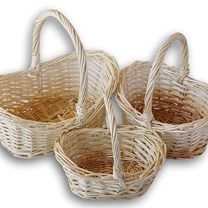 Daisy Crafts Small Baskets with Handles Nesting Wicker for Wedding, Produce, Crafts, Easter -Set of 3 Sizes