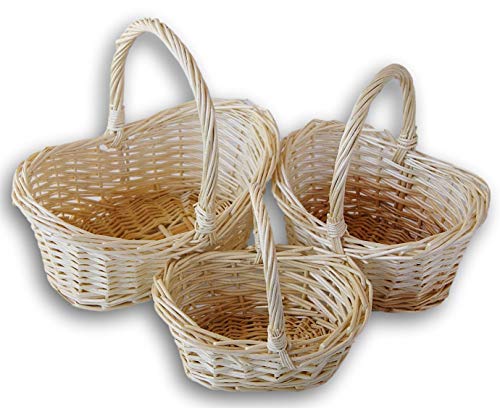 Daisy Crafts Small Baskets with Handles Nesting Wicker for Wedding, Produce, Crafts, Easter -Set of 3 Sizes