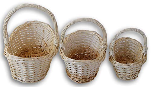 Daisy Crafts Small Baskets with Handles Nesting Wicker for Wedding, Produce, Crafts, Easter -Set of 3 Sizes