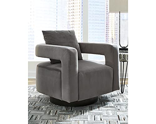 Signature Design by Ashley Alcoma Swivel Accent Chair, Fabric, Gray