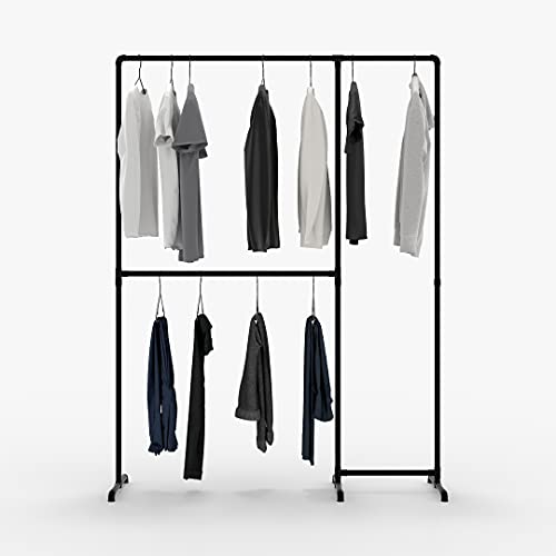 pamo freestanding clothes rail in industrial loft design - LAS II - wardrobe for walk-in closet wall I bedroom clothes rack made of black sturdy tubes