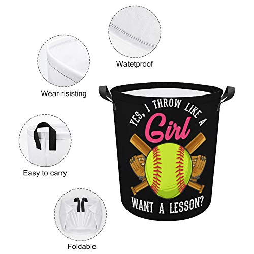 Yes I Throw Like A Girl Want A Lesson Softball Cool Laundry Basket Hamper Bag Dirty Clothes Storage Bin Waterproof Foldable Collapsible Toy Organizer for Office Bedroom Clothes Toys Gift Basket